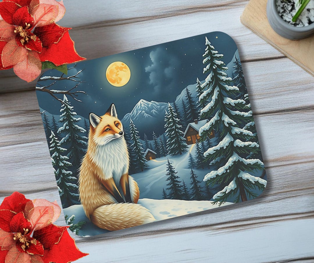 Winter Fox Mouse Pad: Cozy Woodland Office Decor - Etsy
