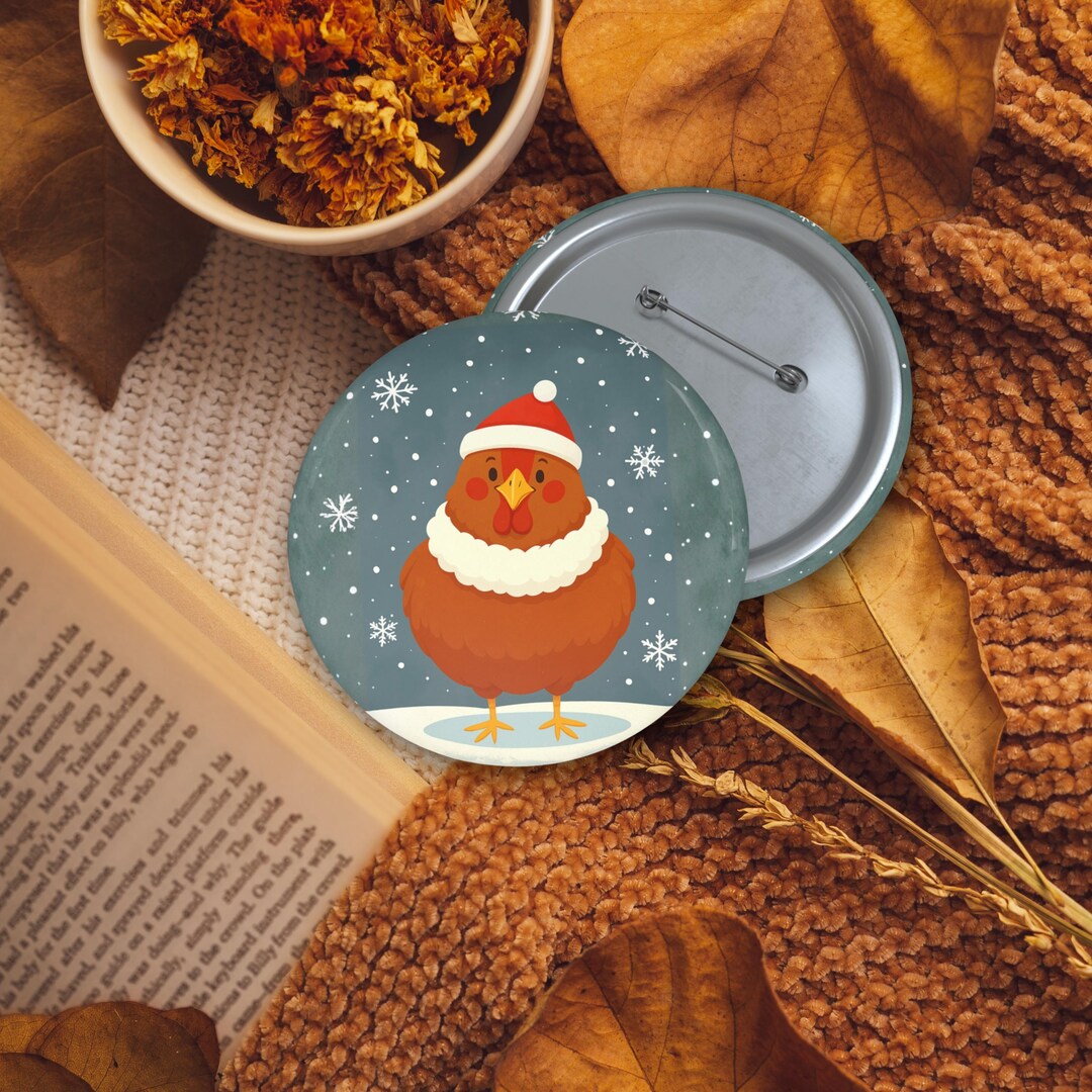 Christmas Chicken Pin, Holiday Hen With Santa Hat, Chicken Lover ...