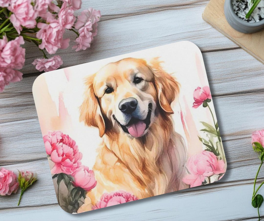 Watercolor Golden Retriever Mouse Pad: Floral Dog Mom Desk Decor - Etsy