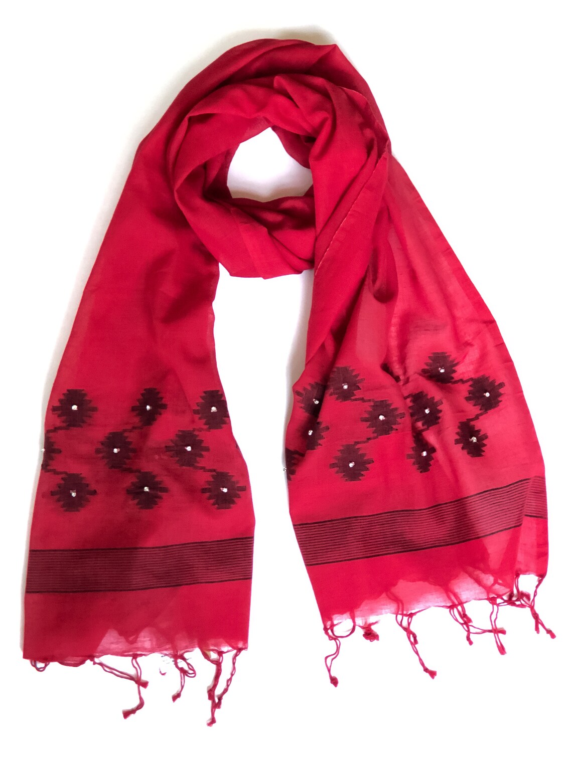 Pure Soft Jamdani Cotton Khadi Scarf With Dazzling Rhinestone | Etsy