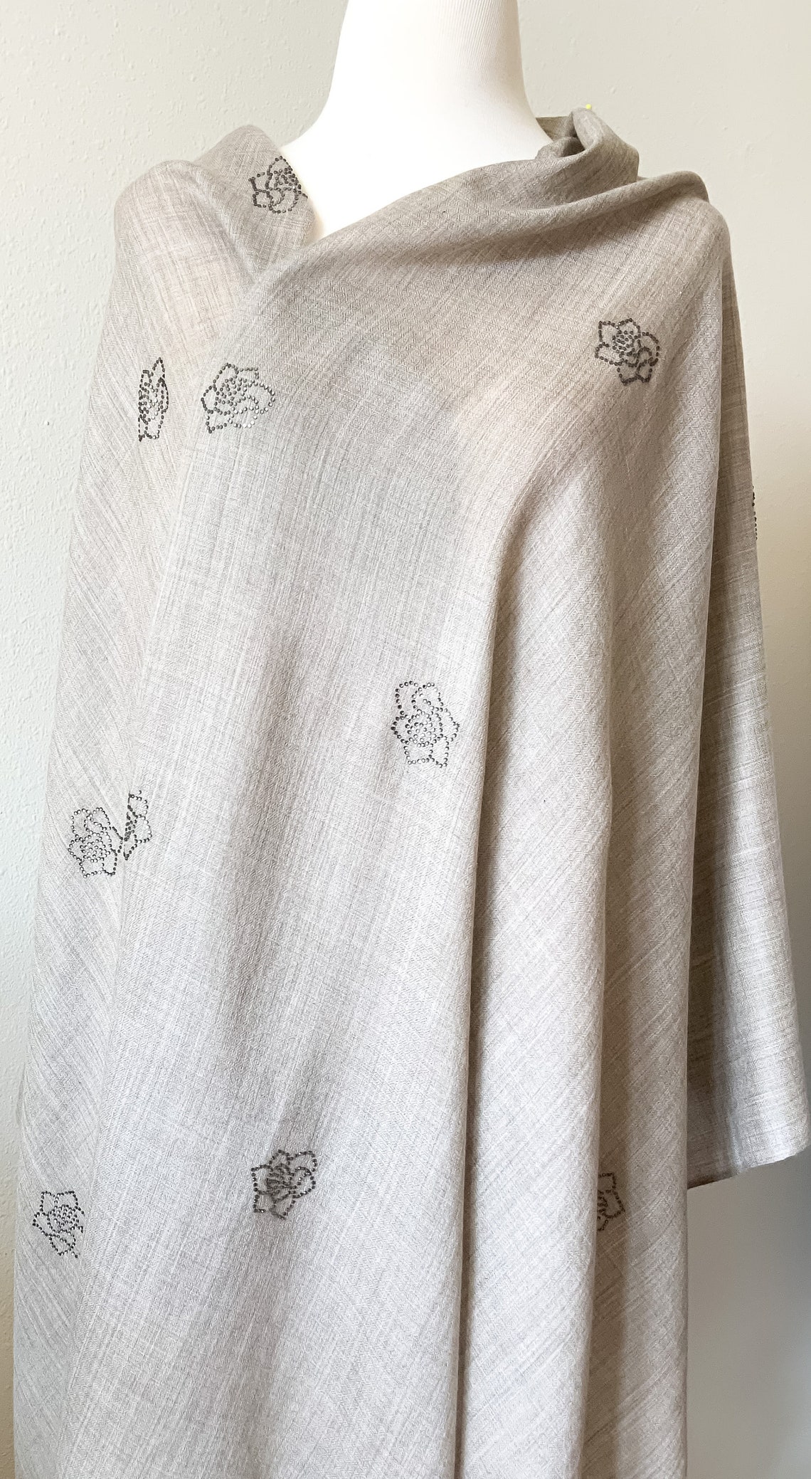 Sparkling Pure Cashmere Beige Color One-of-a-kind Scarf With - Etsy