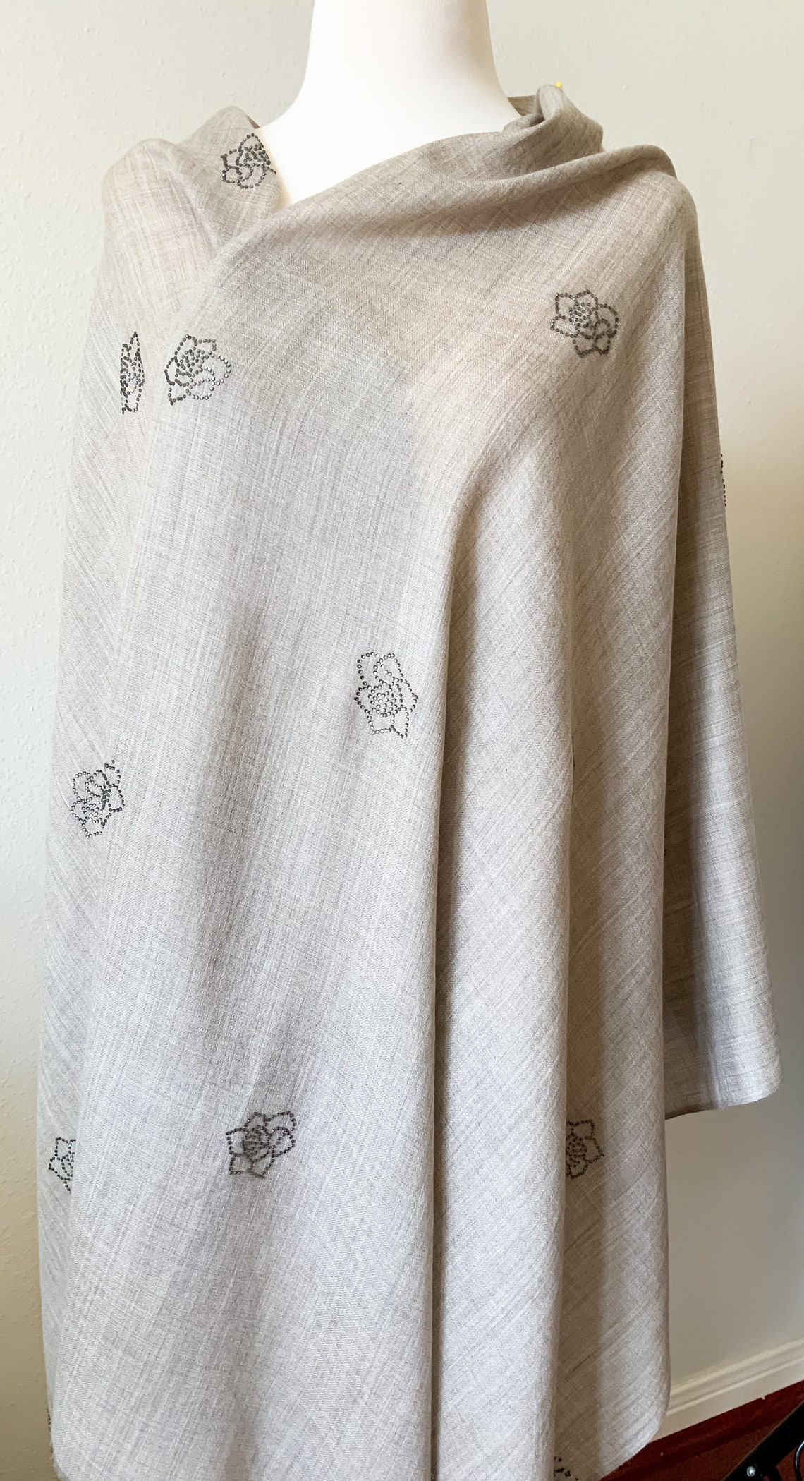 Sparkling Pure Cashmere Beige Color One-of-a-kind Scarf With - Etsy
