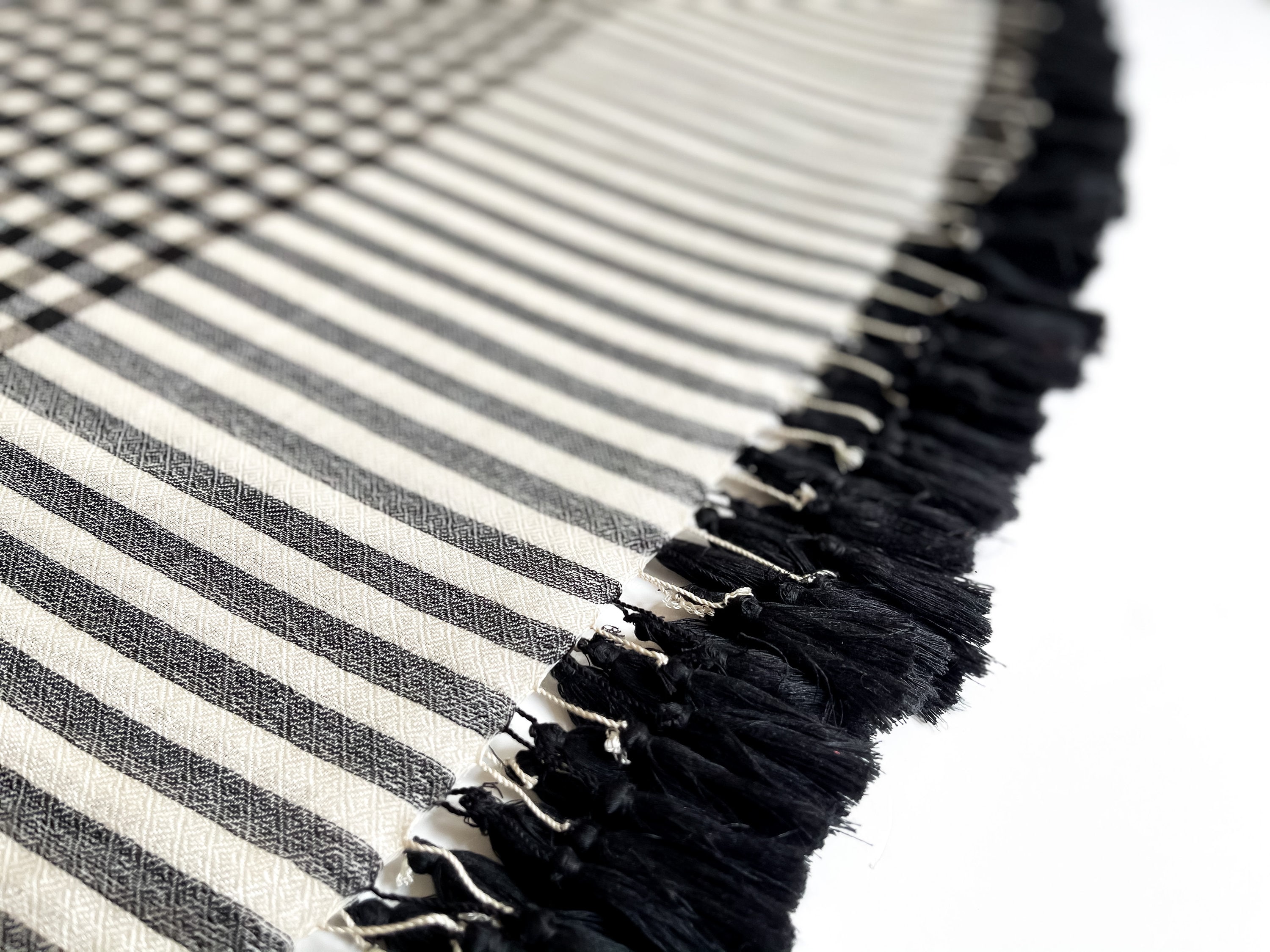 Pure Cashmere Wool Blend Black and White Checkered Shawl With | Etsy