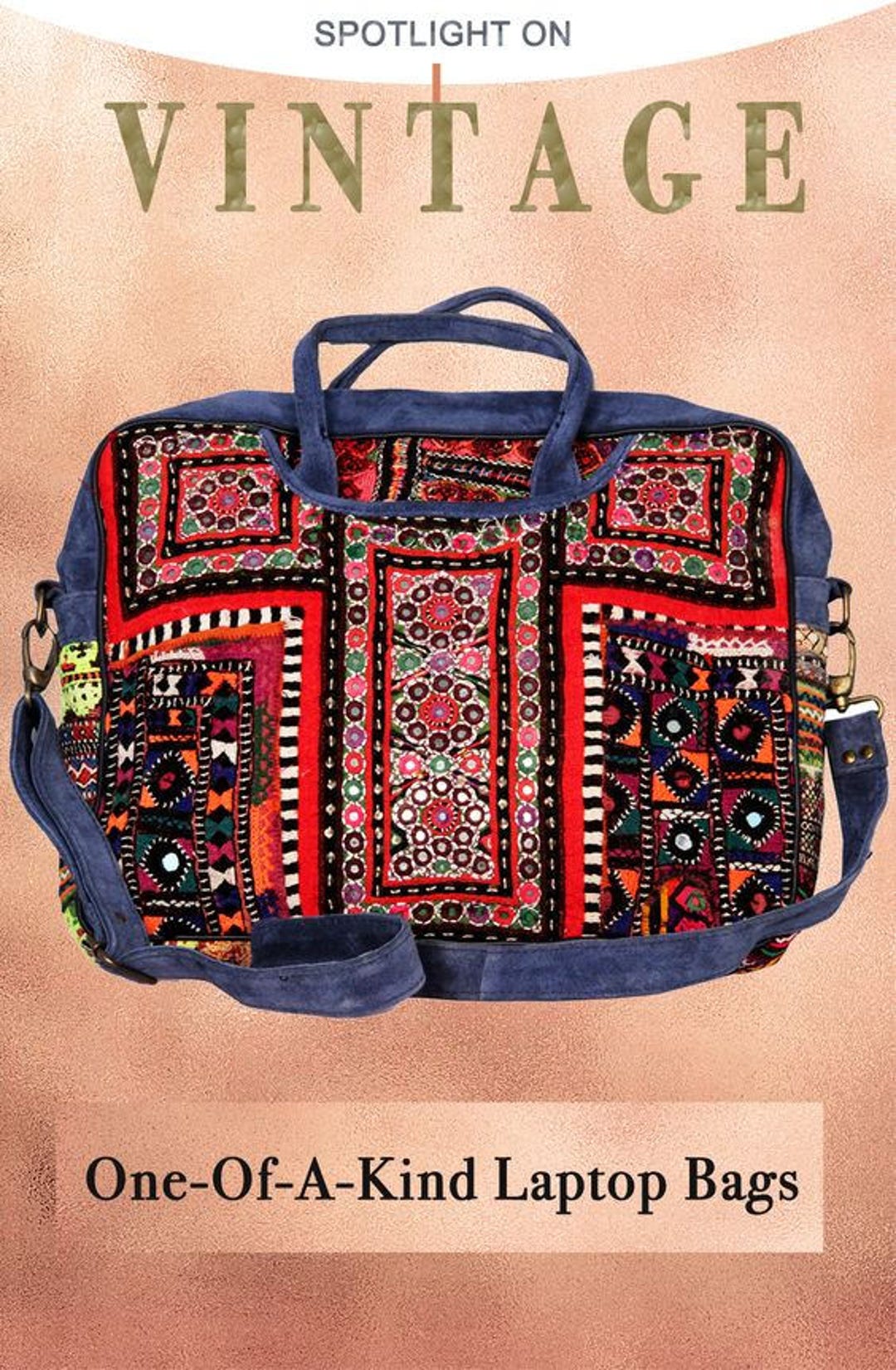 Vintage Boho Suede Leather Jaipur Laptop Bag With Antique Mirror-work ...