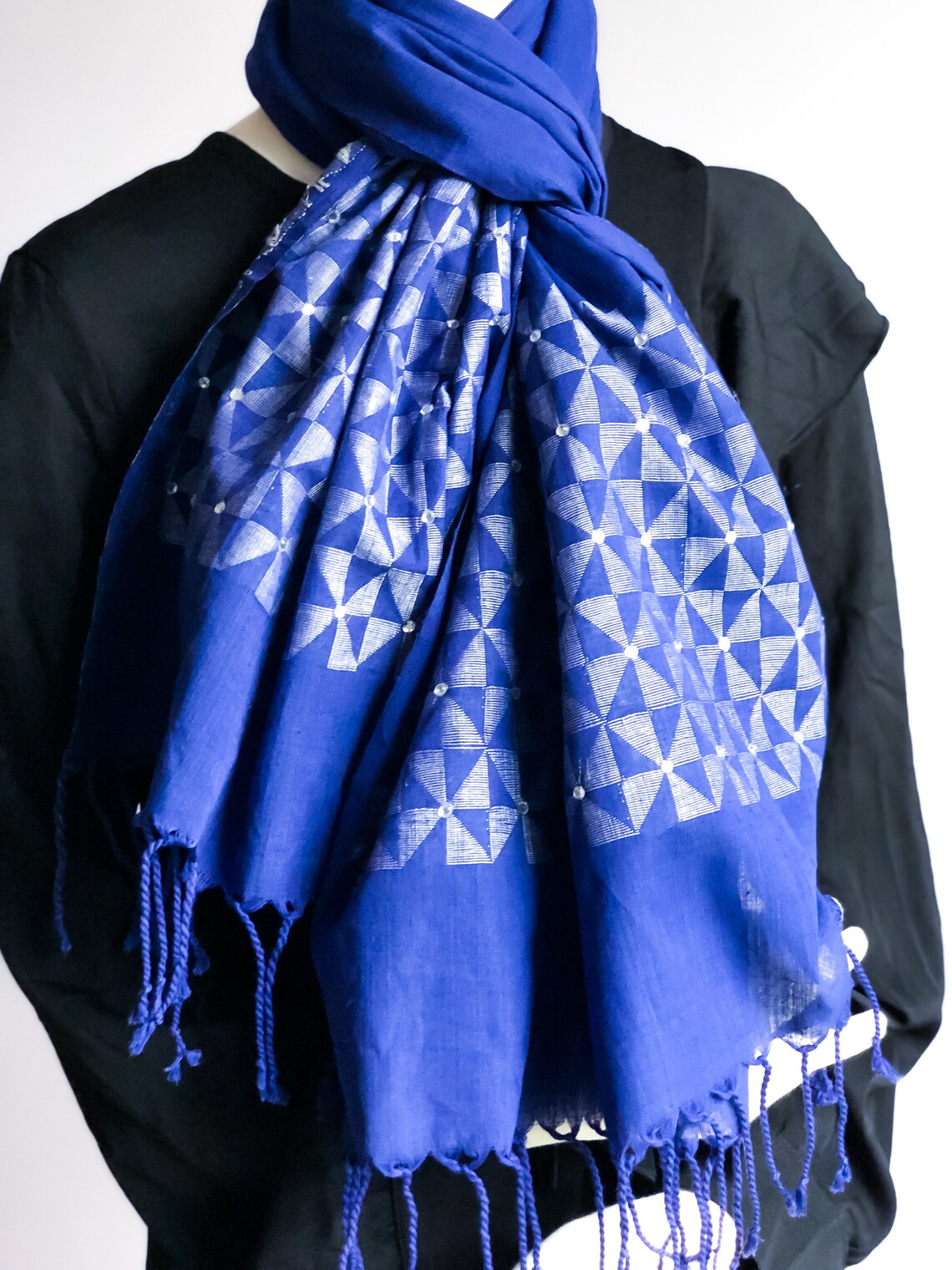 Pure Soft Jamdani Cotton Khadi Scarf With Dazzling Swarovski Crystals ...