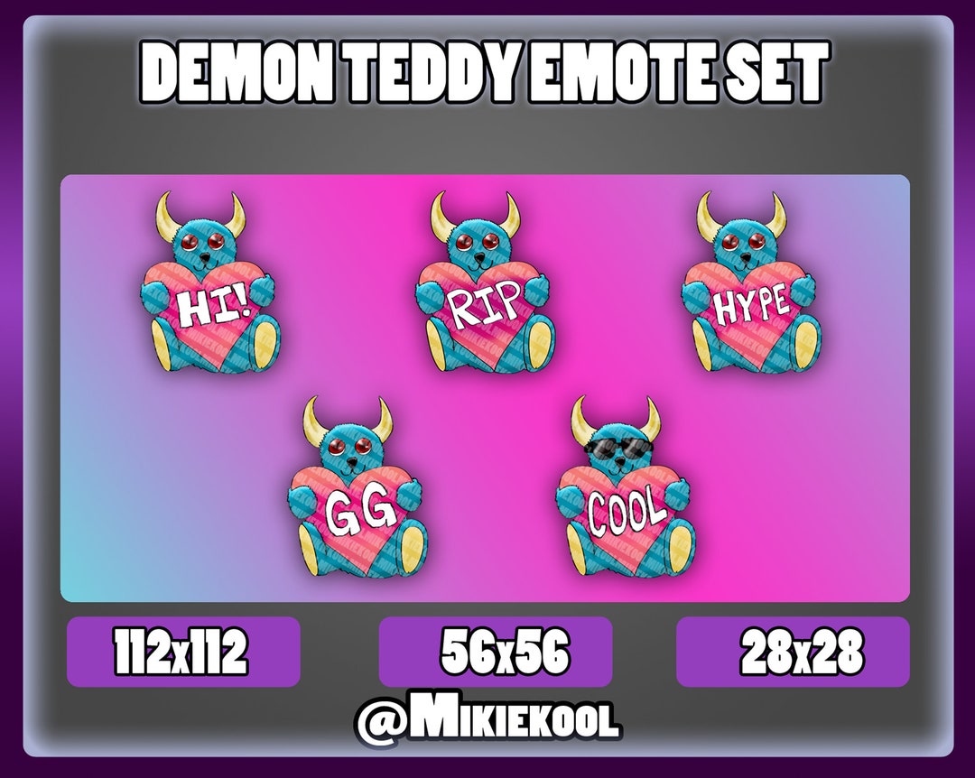 5-piece Demon Teddy Heart Emote Set for Twitch Discord or Youtube - Etsy
