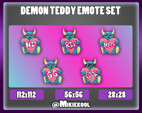 5-piece Demon Teddy Heart Emote Set for Twitch Discord or | Etsy