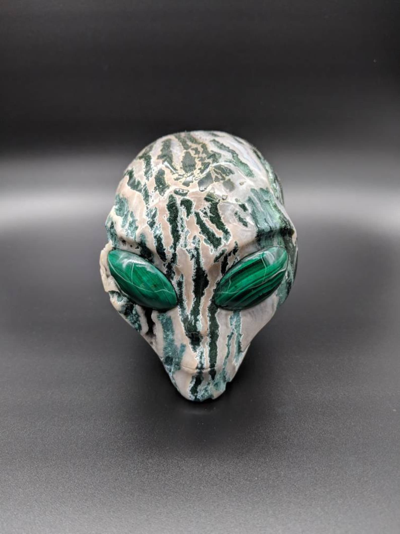Green Zebra Jasper Alien Head With Malachite Eyes - Etsy
