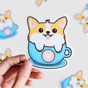 Cuppa Corgi Sticker, Corgi Stickers, Vinyl Stickers, Laptop Stickers ...