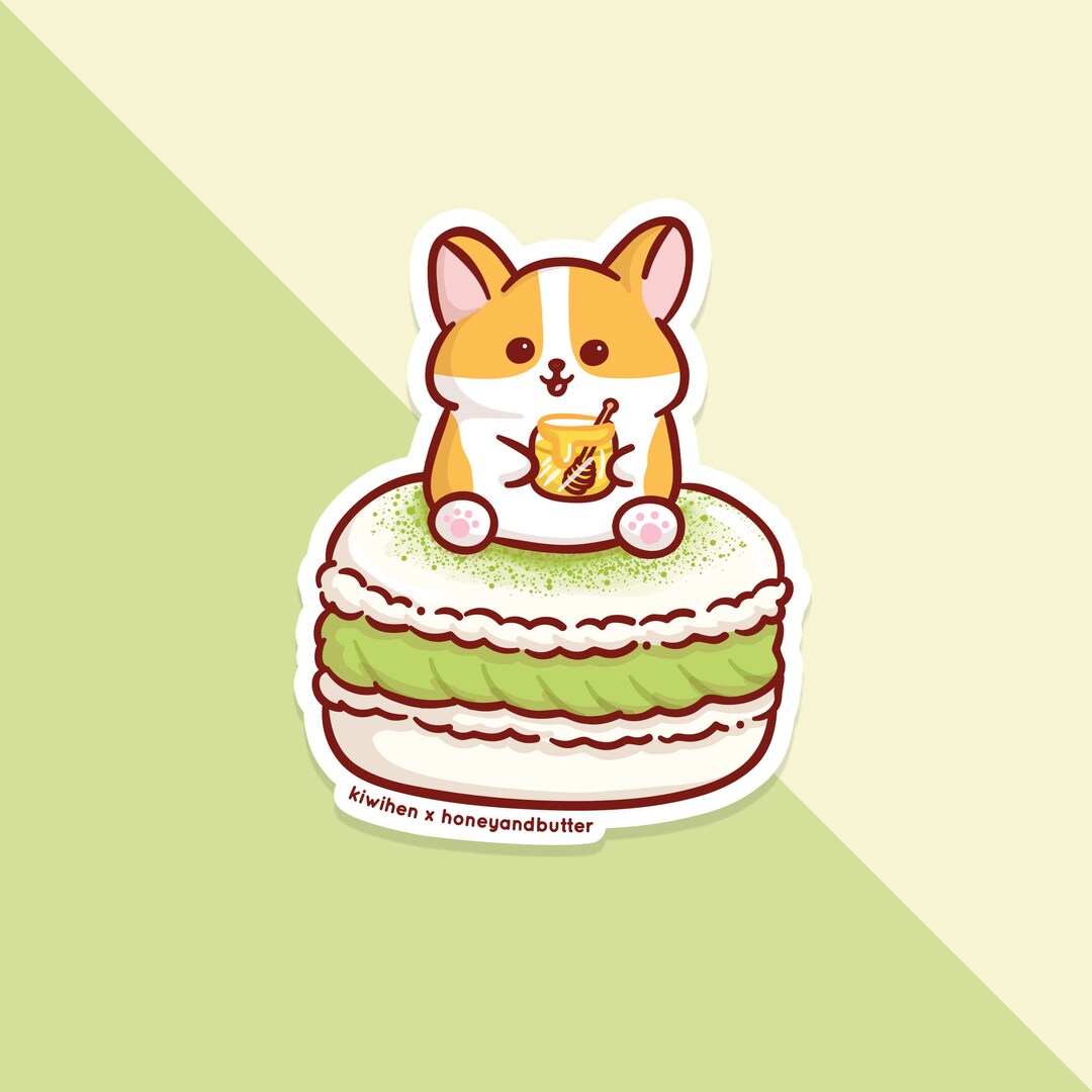 Corgi Matcha Macaron Sticker, Corgi Sticker, Dog Stickers, Cute ...