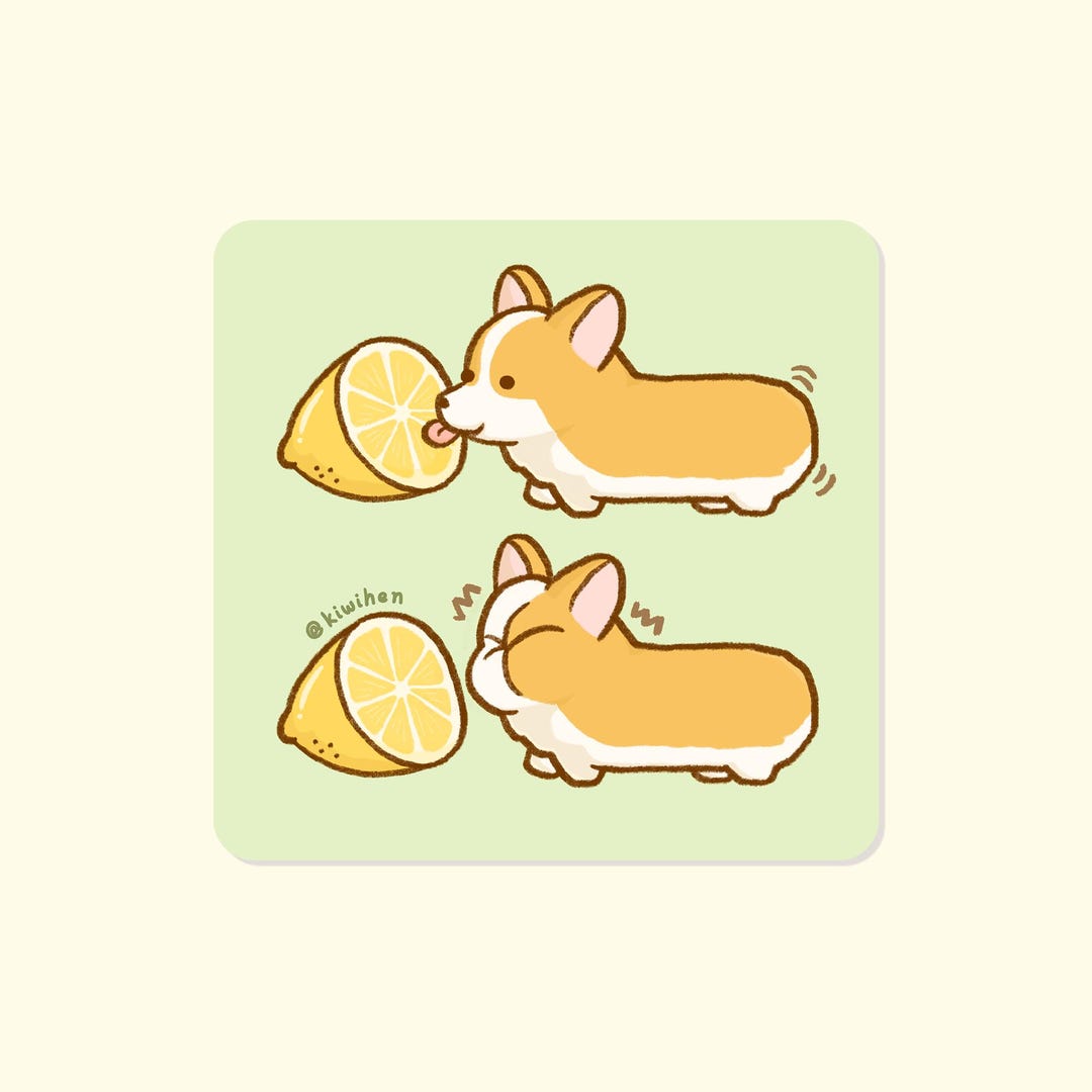 Sour Lemon Corgi Sticker, Corgi Sticker, Vinyl Sticker, Cute Stickers ...