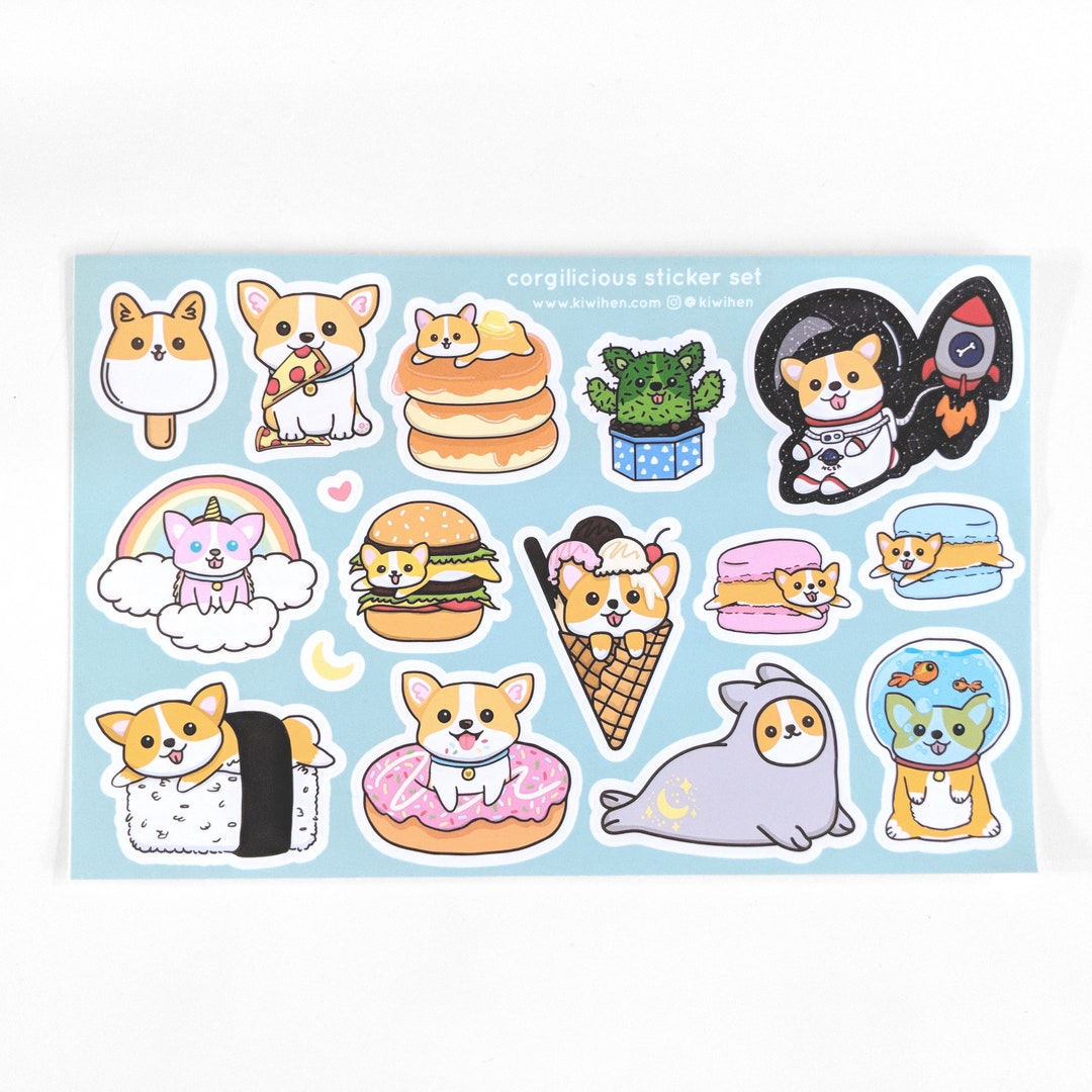 Corgi Sticker Sheet, Kiss Cut Sticker, Corgi Stickers, Sticker Sheet ...