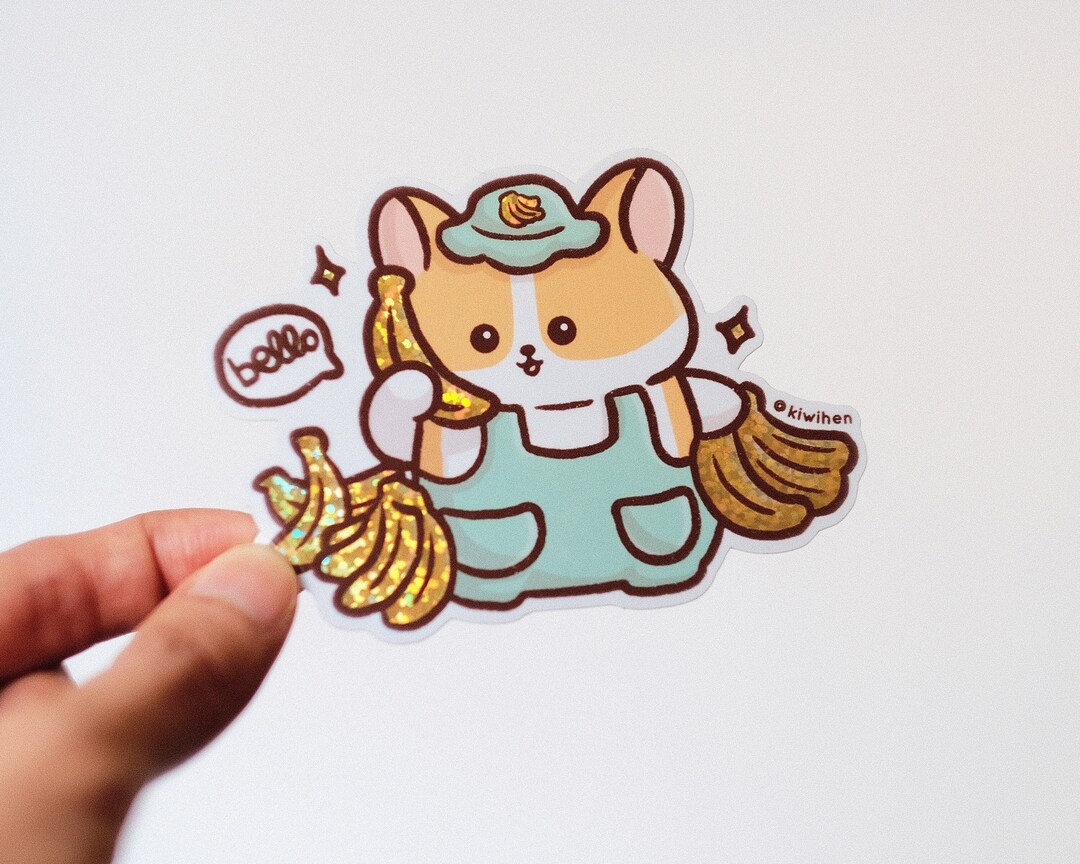 Corgi Vinyl Glitter Sticker Banana - Etsy