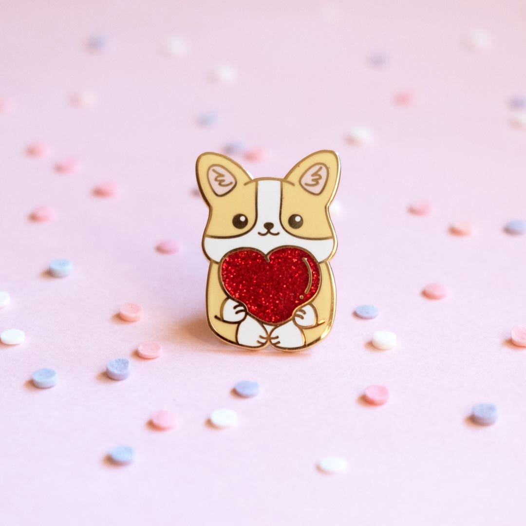 Corgi Heart Pin, Valentines Pins, Corgi Pins, Enamel Pin, Lapel Pin ...