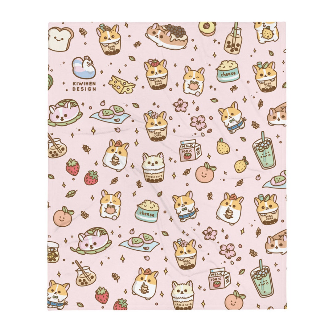 Boba Corgi Pink Blanket, Corgi Blankets, Corgi Gifts, Throw Blankets ...