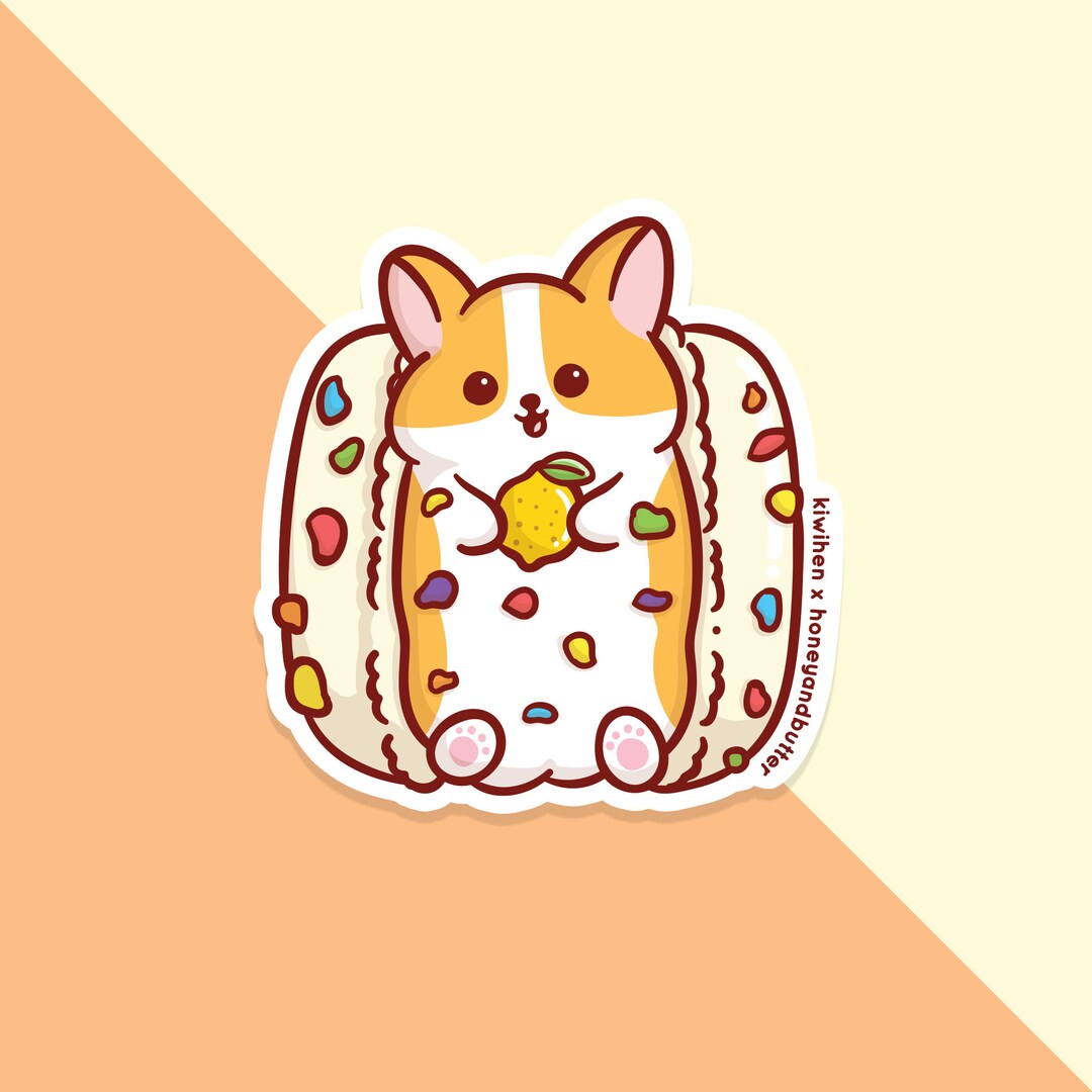 Corgi Macaron Sticker, Corgi Sticker, Dog Stickers, Cute Stickers, Food ...