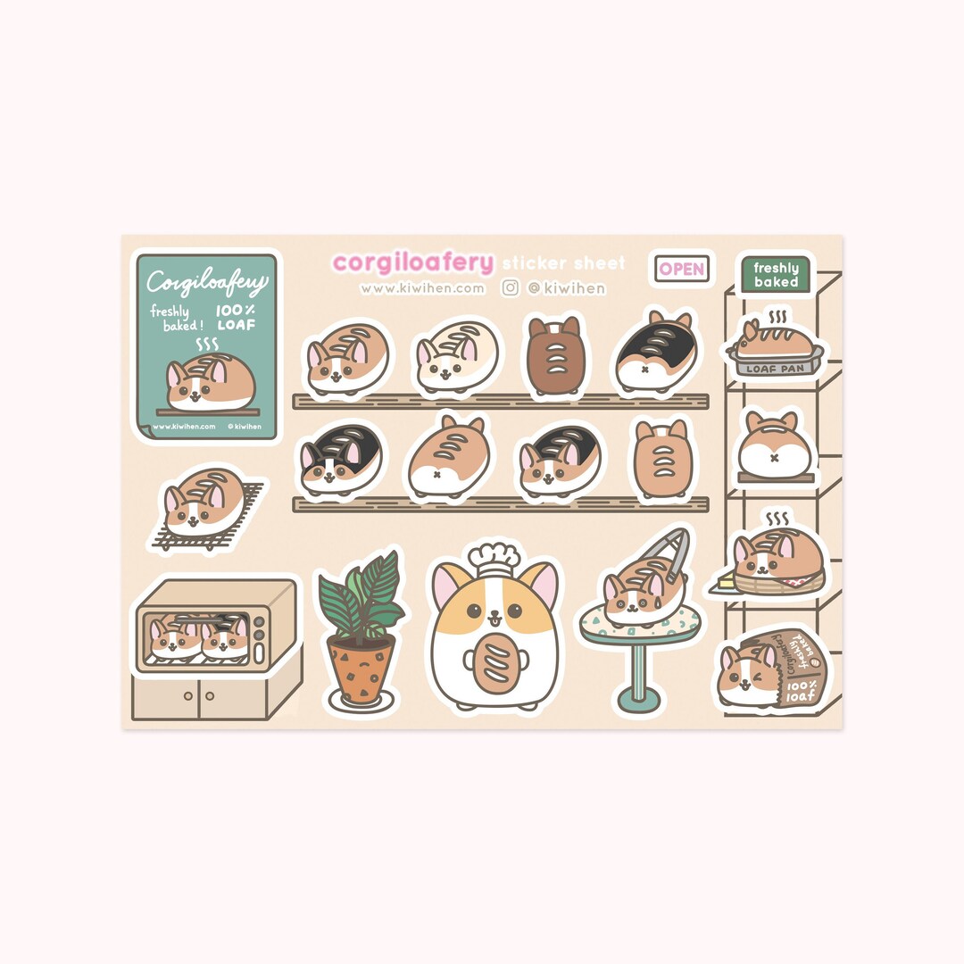 Corgi Sticker Sheet, Sticker Sheet, Corgi Stickers, Bread Stickers ...