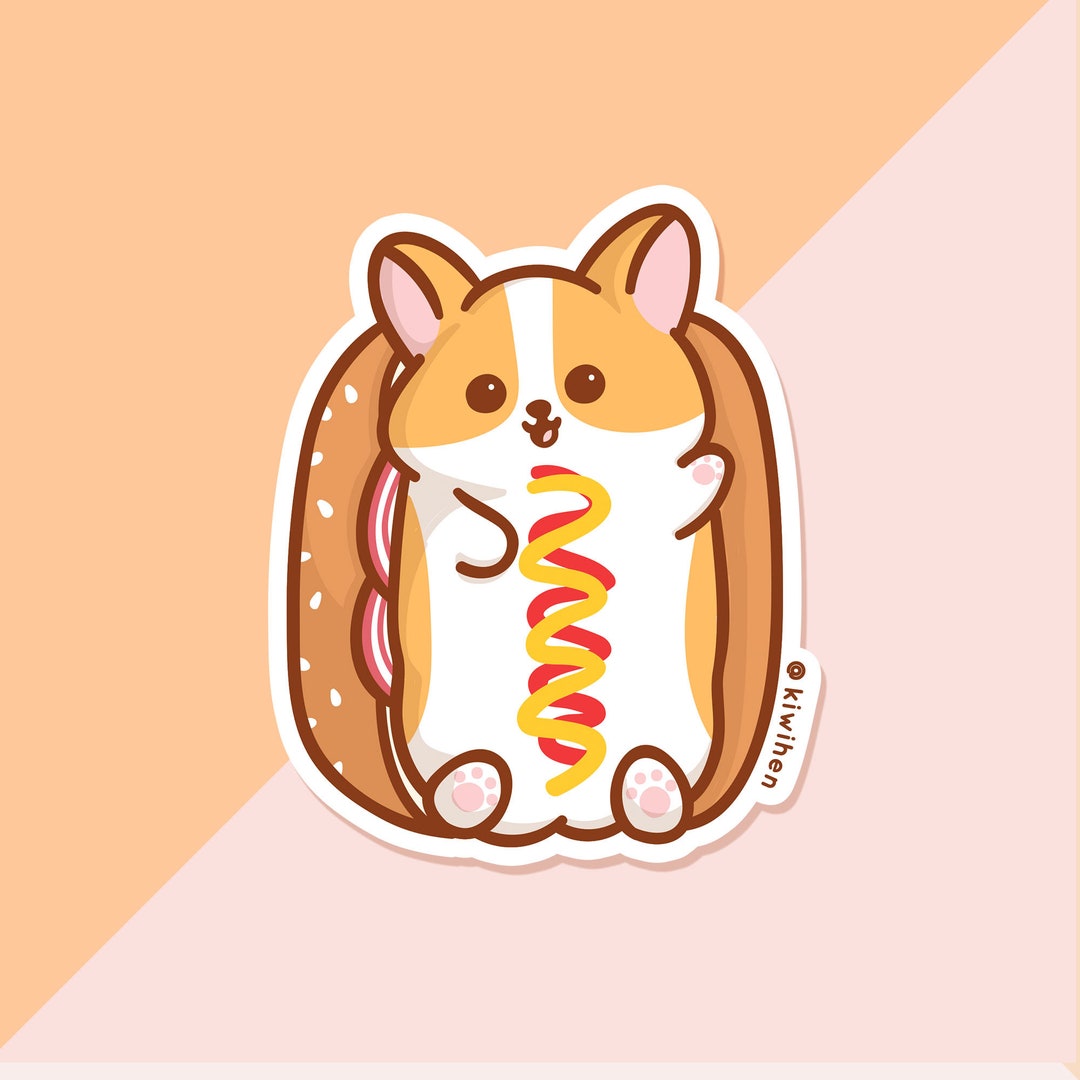 Corgi Hot Dog Bun Sticker, Corgi Sticker, Dog Stickers, Cute Stickers ...