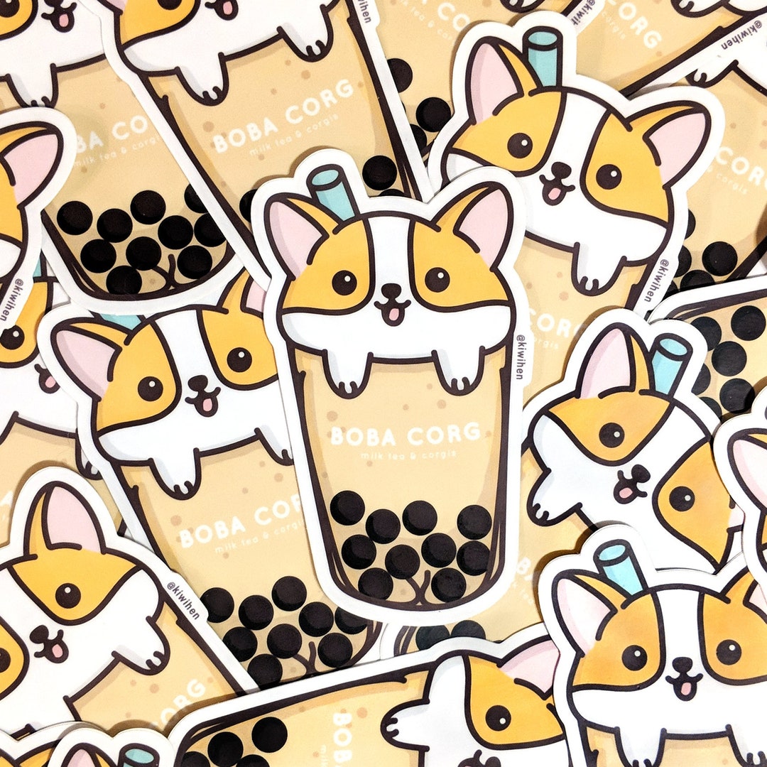 Boba Corgi Sticker, Corgi Stickers, Vinyl Stickers, Boba Stickers ...