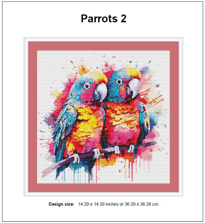 Parrots Cross Stitch Pattern 2 Instant PDF Download - Parrot Watercolor ...