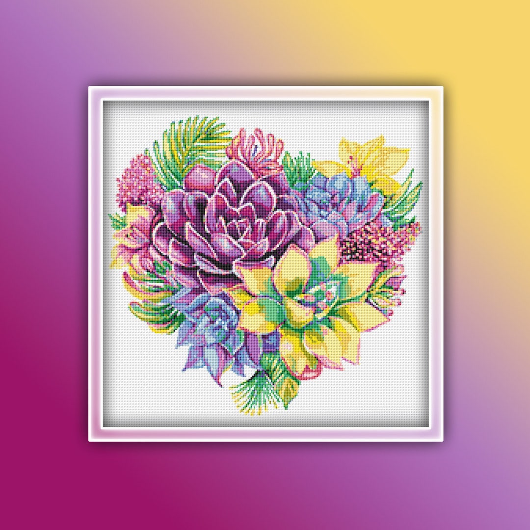 Succulent Heart Cross Stitch Pattern 3 Instant PDF Download ...