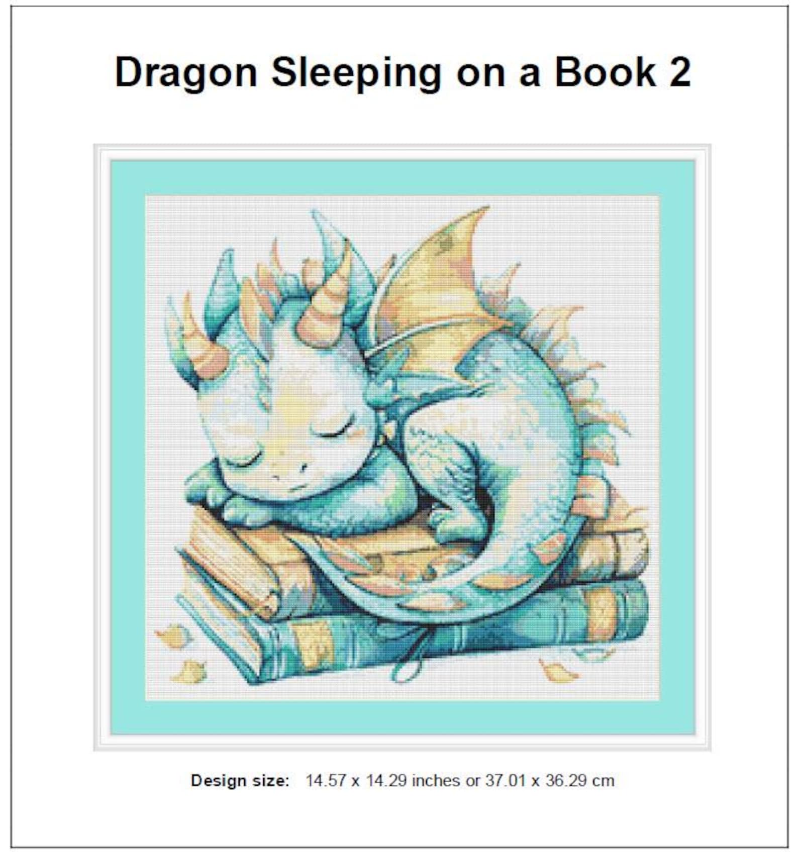 Dragon Sleeping on a Book Cross Stitch Pattern 2 Instant PDF Download ...