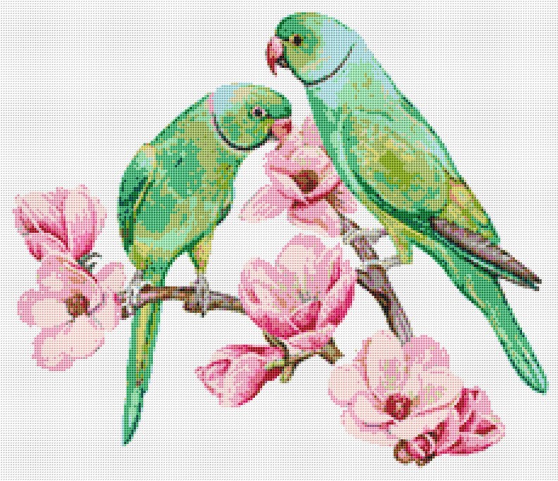 Ringed Parakeets Cross Stitch Pattern 1 Instant PDF Download | Etsy