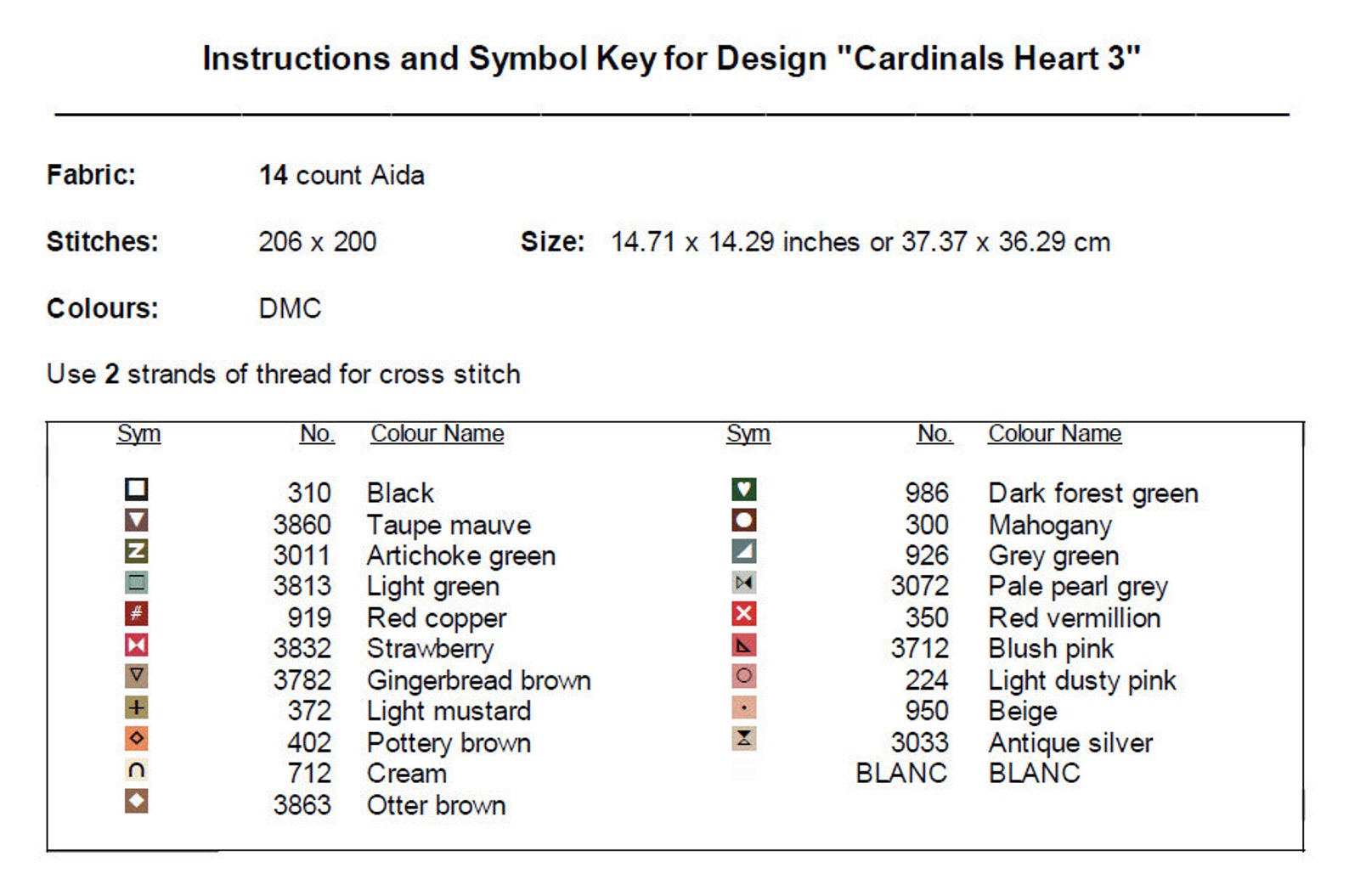Cardinals Heart Cross Stitch Pattern 3 Instant PDF Download ...