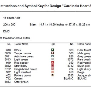 Cardinals Heart Cross Stitch Pattern 3 Instant PDF Download ...