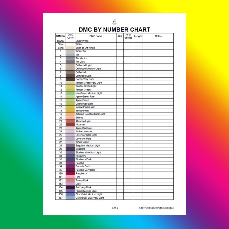 DMC Thread Charts PDF Instant Download | Cross Stitch Chart | Inventory ...