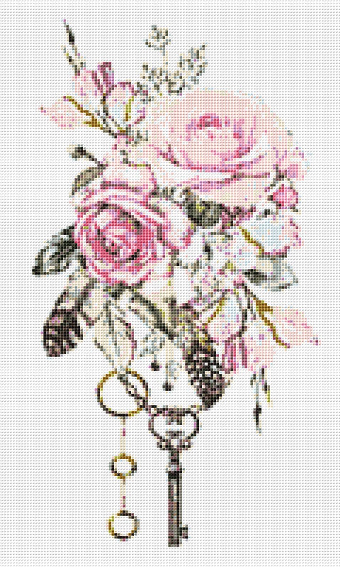 Rose Key Cross Stitch Pattern 1 Instant PDF Download Roses | Etsy
