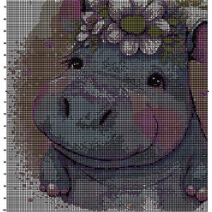 Hippo Cross Stitch Pattern 6 Instant PDF Download - Baby Hippopotamus Watercolor Cross Stitch ...