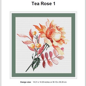 Tea Rose Cross Stitch Pattern 1 Instant PDF Download | Rose Watercolor ...