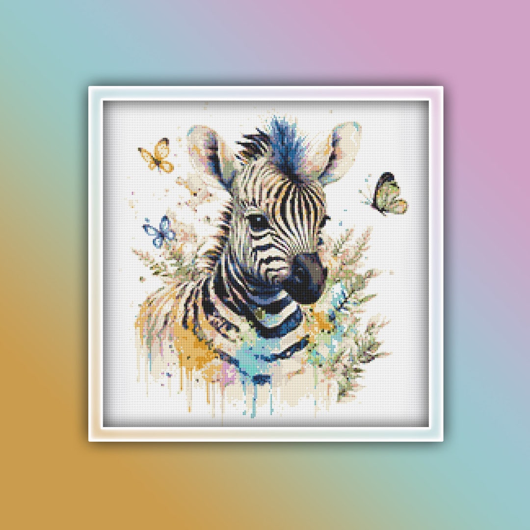 Zebra Cross Stitch Pattern 18 Instant PDF Download - Zebra Watercolor ...