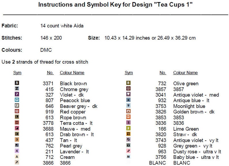 Tea Cups Cross Stitch Pattern 1 Instant PDF Download Tea - Etsy