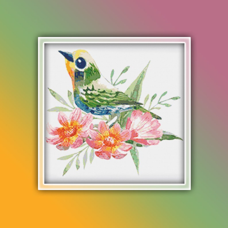 Small Bird Cross Stitch Pattern Instant PDF Download Green | Etsy