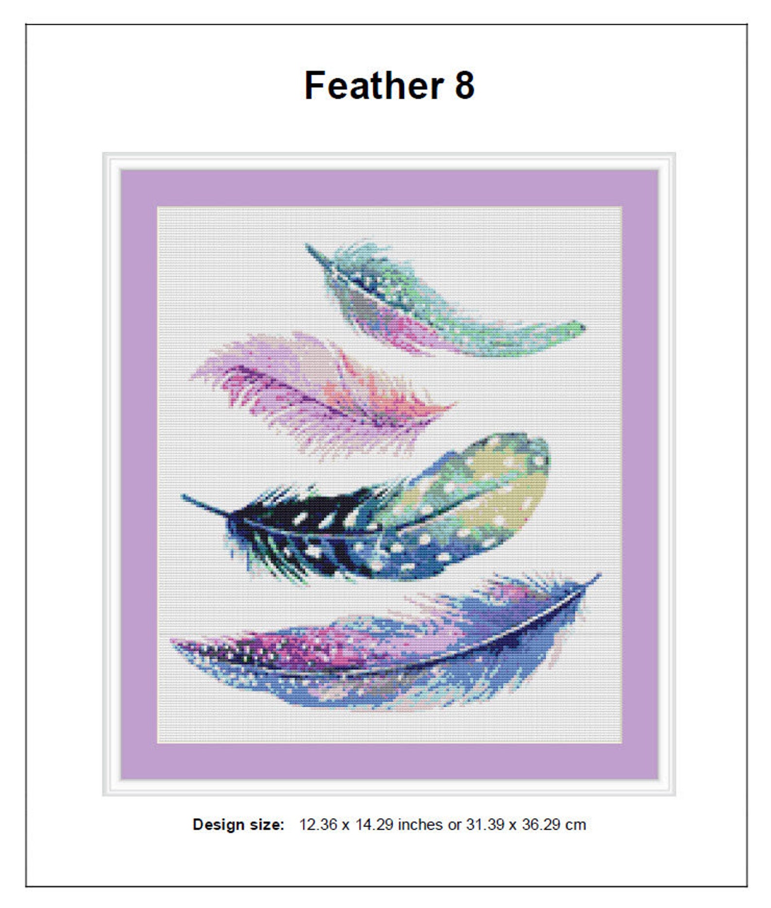 Feather Cross Stitch Pattern 8 Instant PDF Download- Feather Watercolor ...