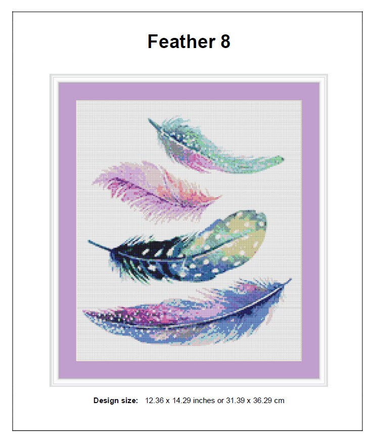 Feather Cross Stitch Pattern 8 Instant PDF Download Feather - Etsy