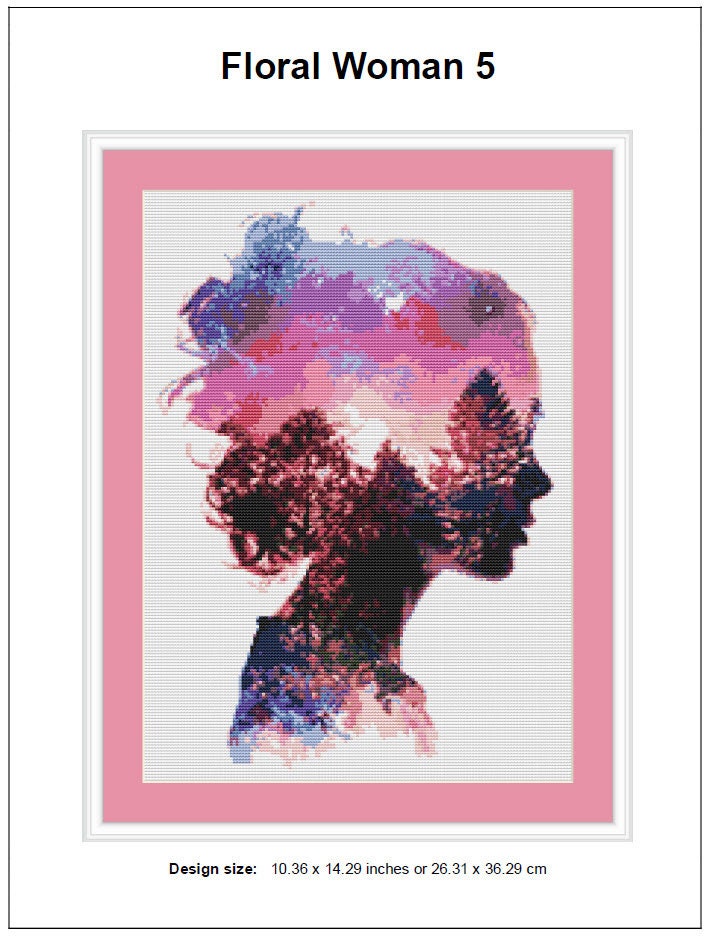 Floral Woman Cross Stitch Pattern 5 Instant PDF Download - Lady ...