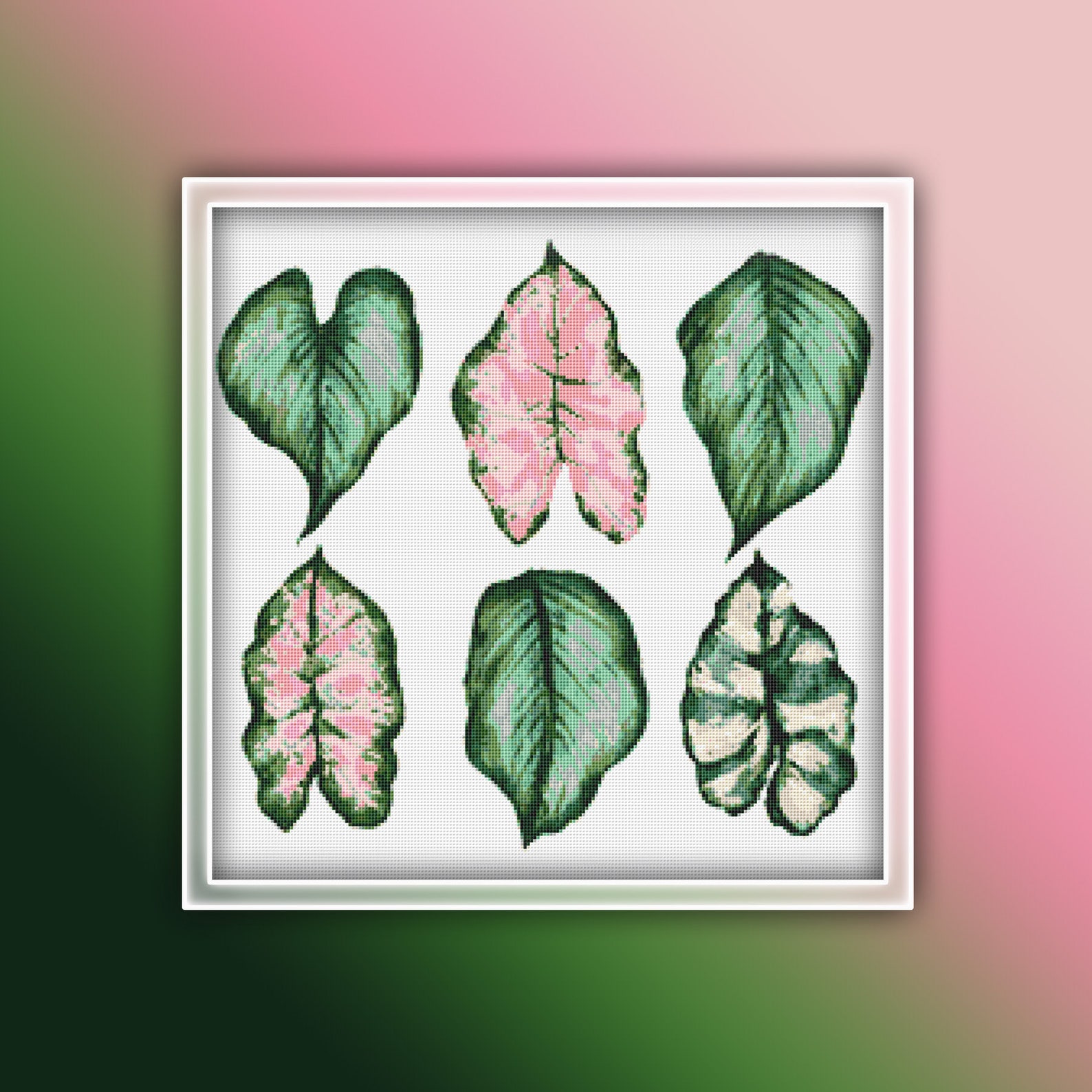 Monstera Caladium Leaves Cross Stitch Pattern87 Instant | Etsy