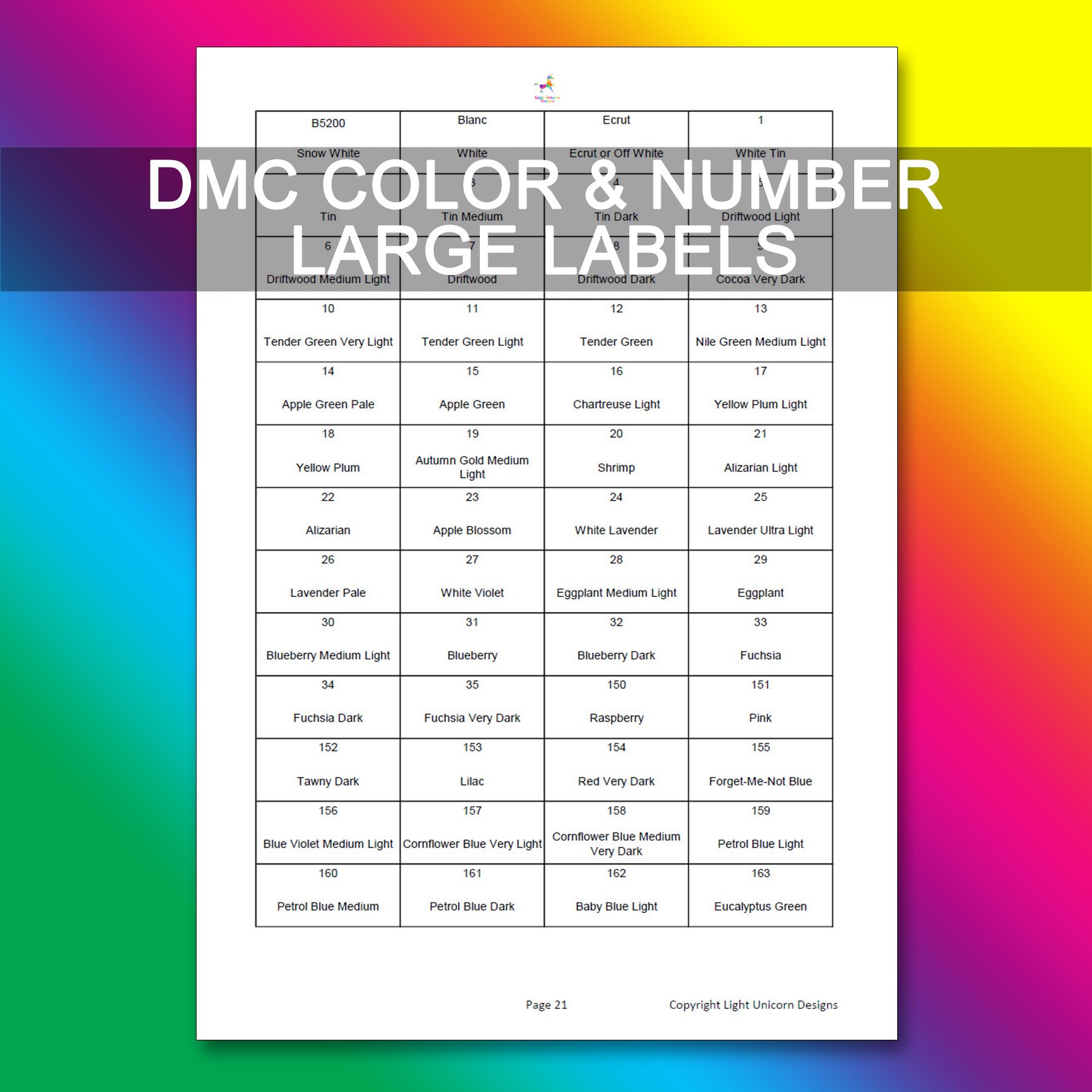 DMC Thread Charts PDF Instant Download | Cross Stitch Chart | Inventory ...