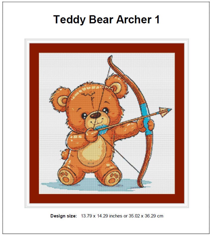 Teddy Bear Archer Cross Stitch Pattern 1 Instant PDF Download | Bow and ...