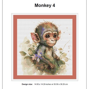 Monkey Cross Stitch Pattern 4 Instant PDF Download - Monkey Watercolor ...