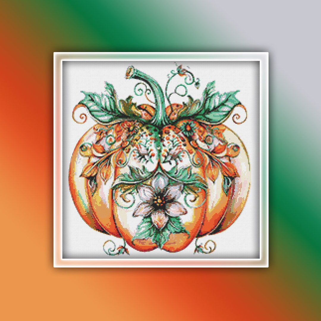 Pumpkin Cross Stitch Pattern 5 Instant PDF Download - Autumn Watercolor ...