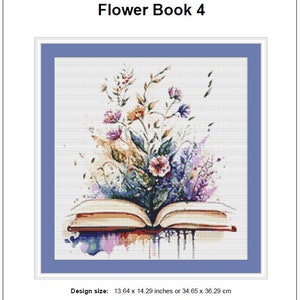 Flower Books Cross Stitch Pattern 4 Instant PDF Download - Reading ...