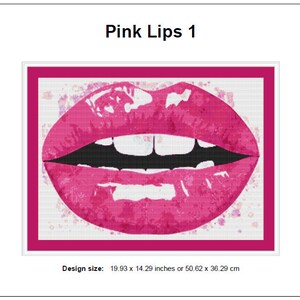 Pink Lips Cross Stitch Pattern 1 Instant PDF Download - Pink Lips ...
