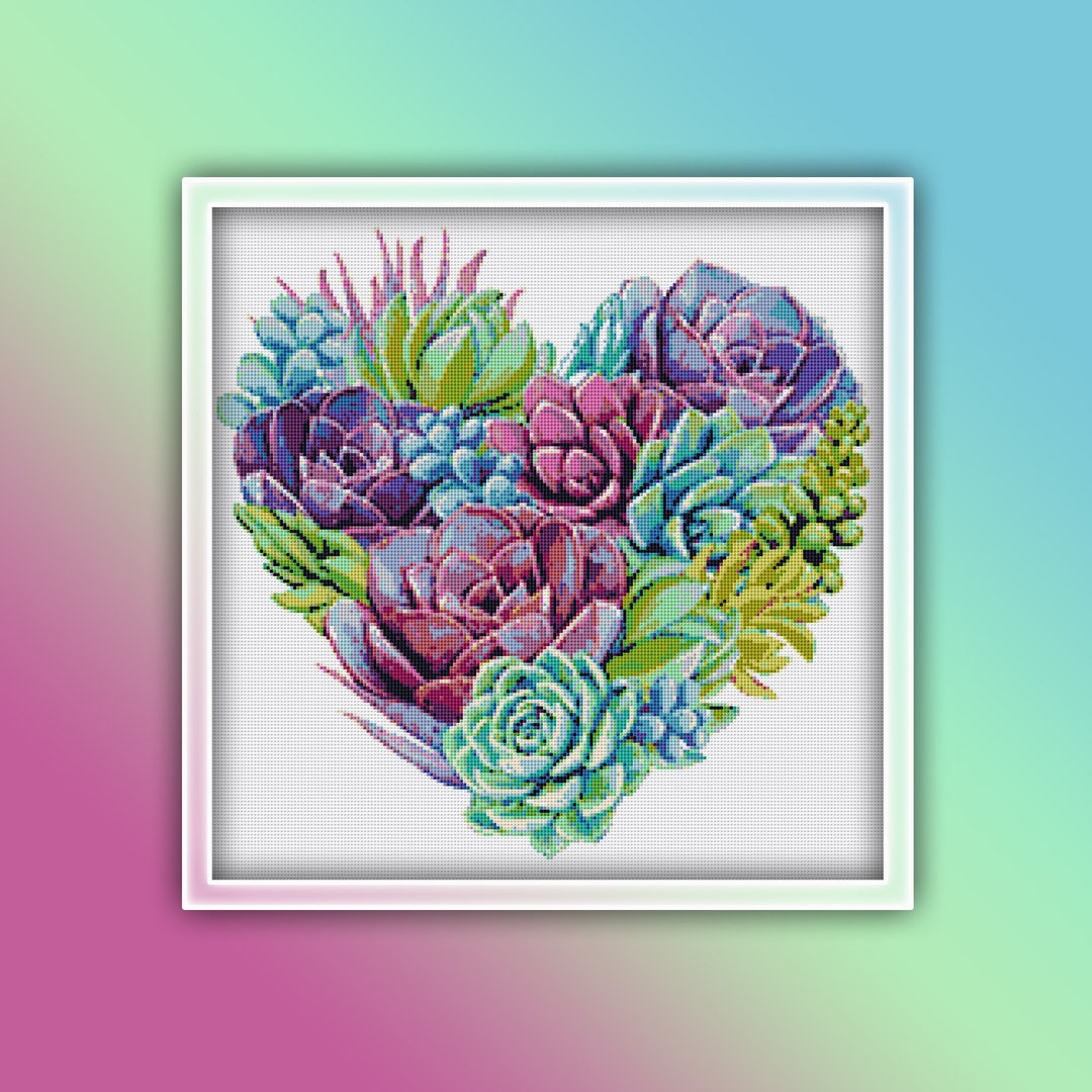 Succulent Heart Cross Stitch Pattern 2 Instant PDF Download ...