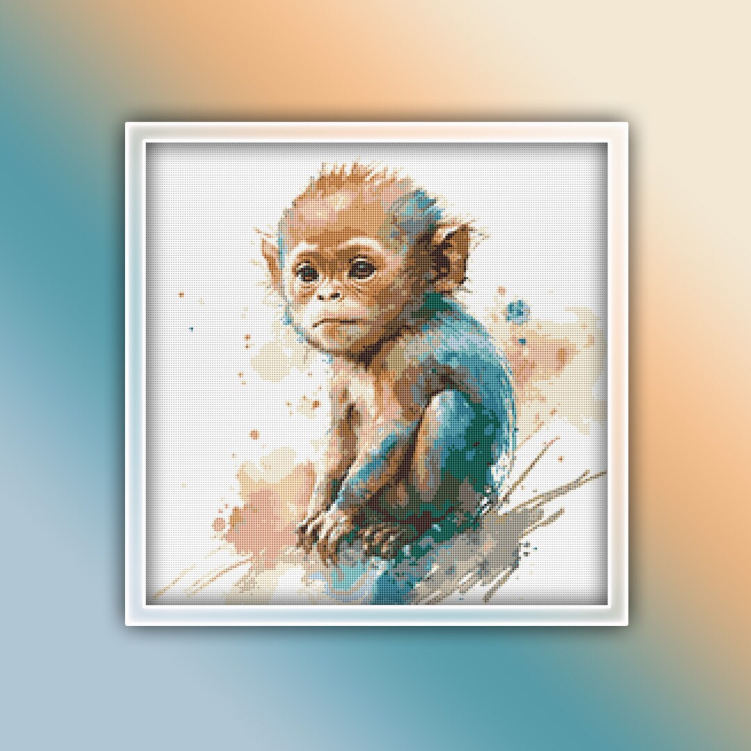 Monkey Cross Stitch Pattern 5 Instant PDF Download Monkey Watercolor ...