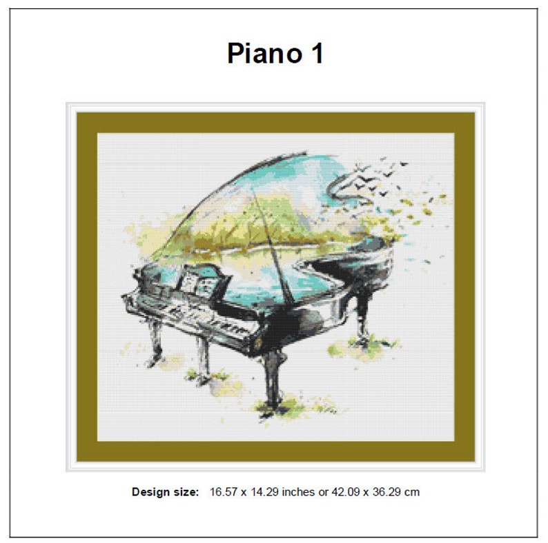 Piano Cross Stitch Pattern 1 Instant PDF Download - Music Watercolor ...