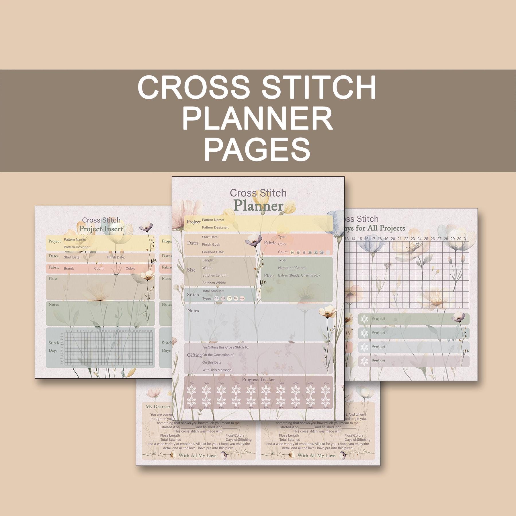 Wild Flowers Cross Stitch Planner Pages PDF Instant Download | Cross ...